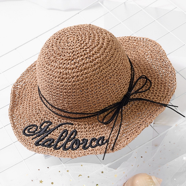 Embroidered Straw Floppy Foldable Rolled Up Beach Sunscreen Hat ...